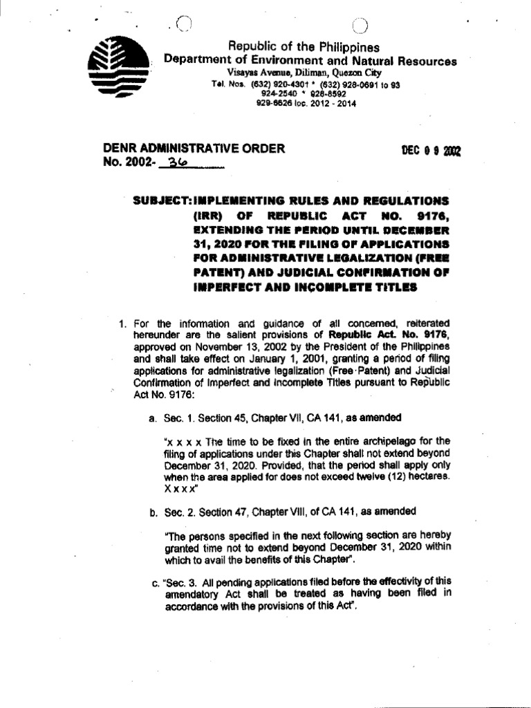 DEPARTMENT ADMINISTRATIVE ORDER (Dao - 2002-36) | PDF