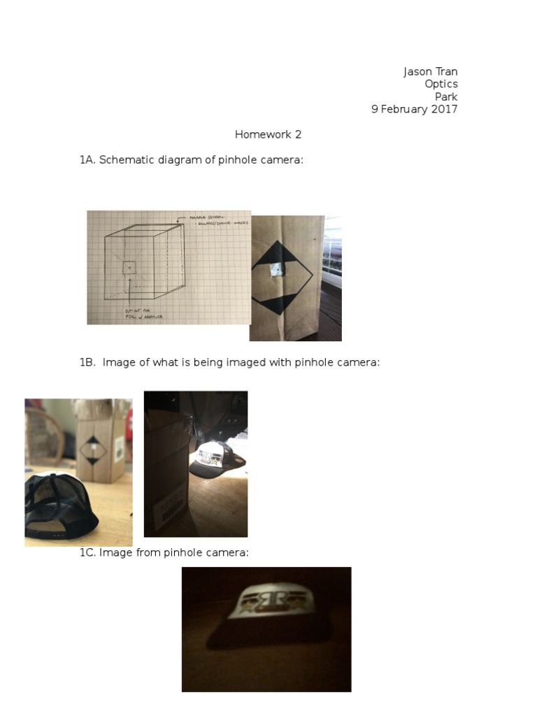Jason Tran Optics Park 9 February 2017 Homework 2 1A. Schematic Diagram ...