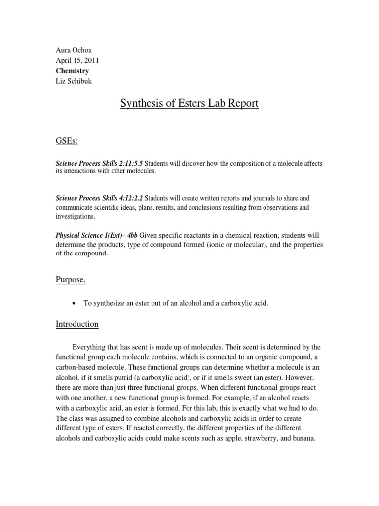 Ester Lab Report PDF | PDF | Ester | Alcohol