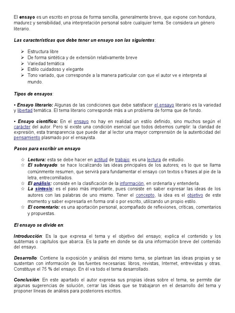 El Ensayo Es Un Escrito en Prosa de Forma Sencilla | Ensayos | Cognición