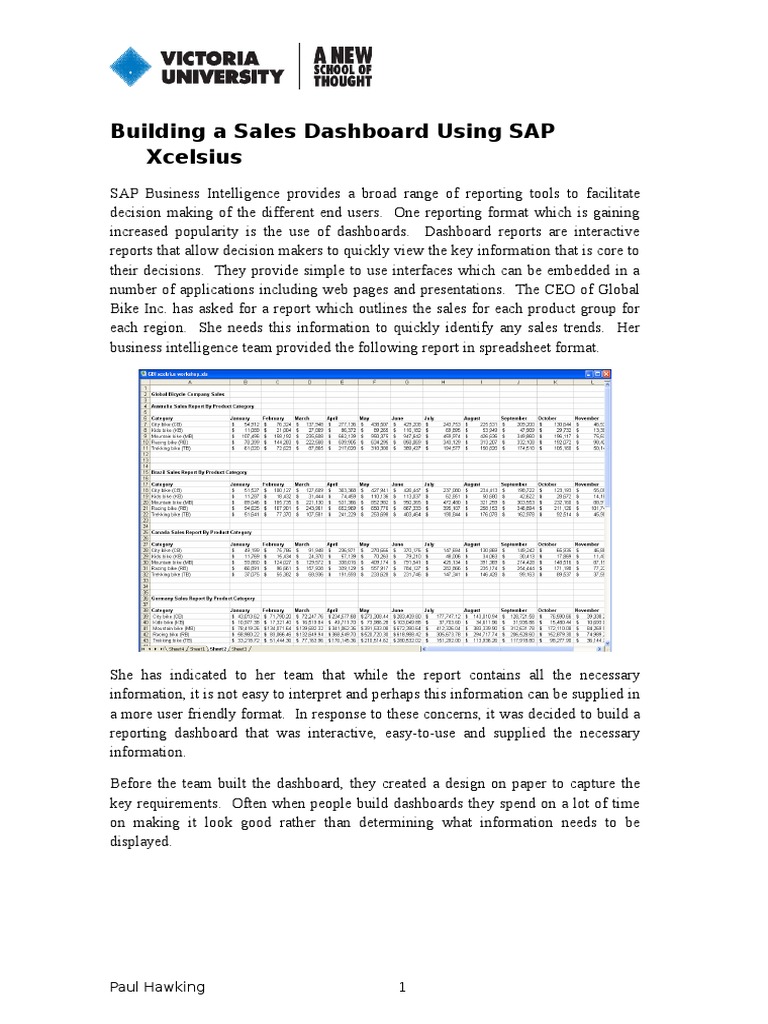 Building A Sales Dashboard Using SAP Xcelsius - A4 | PDF | Spreadsheet ...