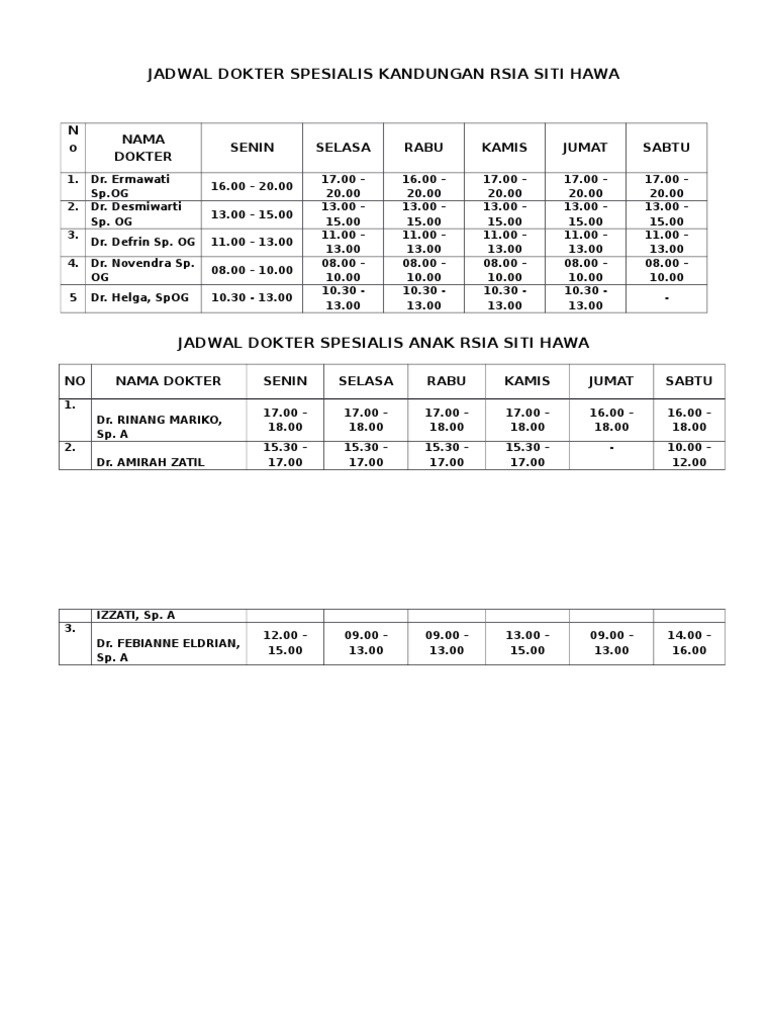 Jadwal Dokter Pdf