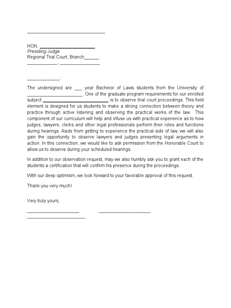Court Observation Request Letter | PDF