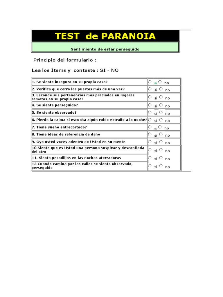 Test de Paranoia TP o Psicotica | PDF