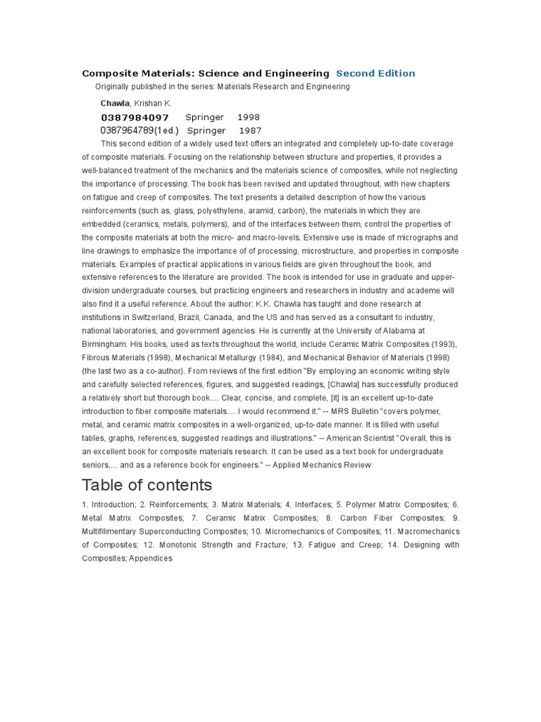 Composite Materials Science and Engineering Sec | PDF | Composite ...