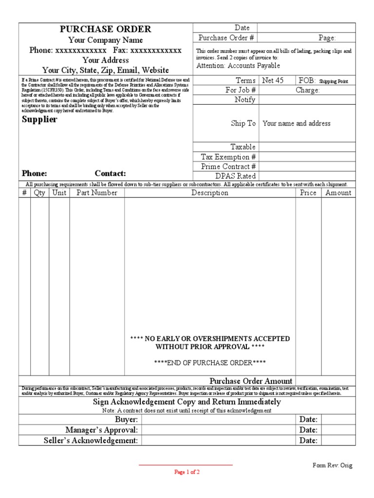 Purchase Order Rev Orig | Government Procurement In The United States ...