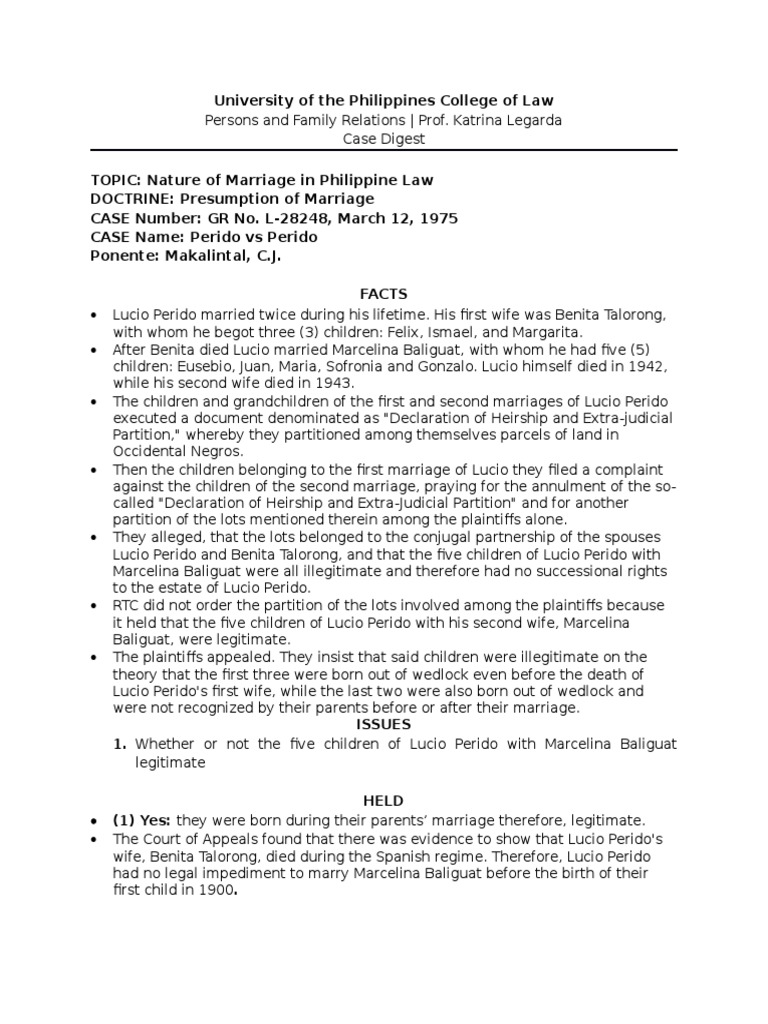 Perido Vs Perido | PDF | Legitimacy (Family Law) | Marriage