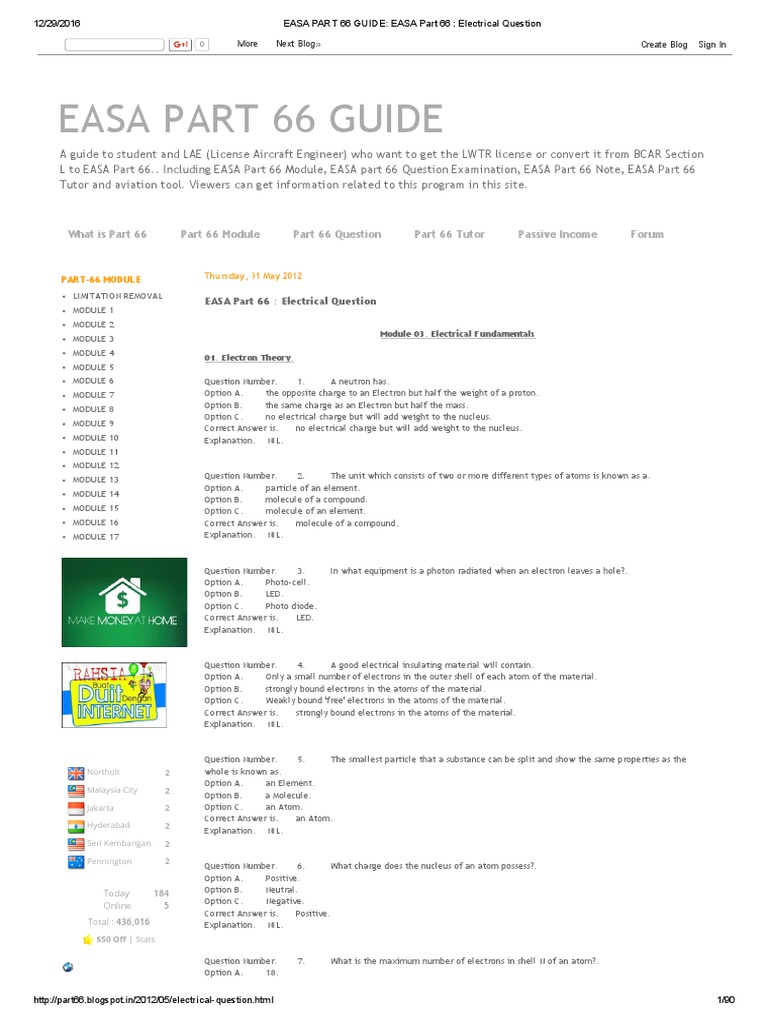 Easa Part 66 Guide - Easa Part 66 - Electrical Question | PDF | Atoms ...