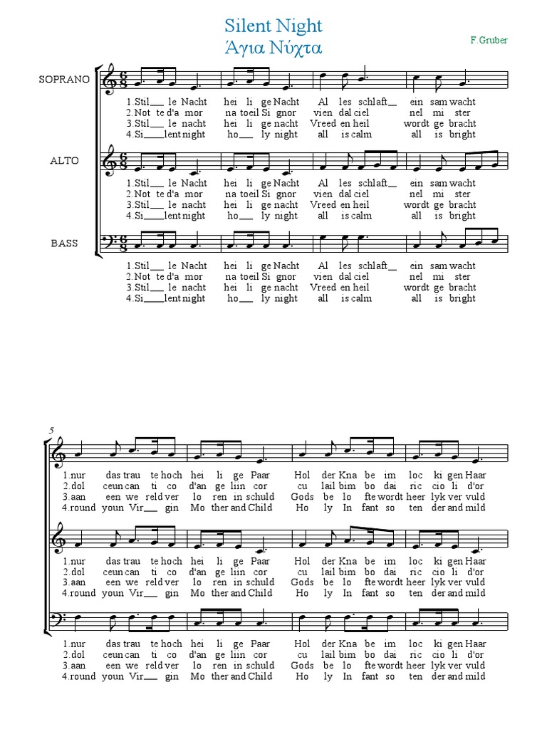 Silent Night Lyrics in Multiple Languages | PDF | Christmas Carols ...