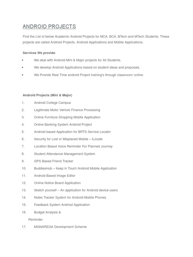 Android Projects | PDF | Android (Operating System) | Mobile Phones