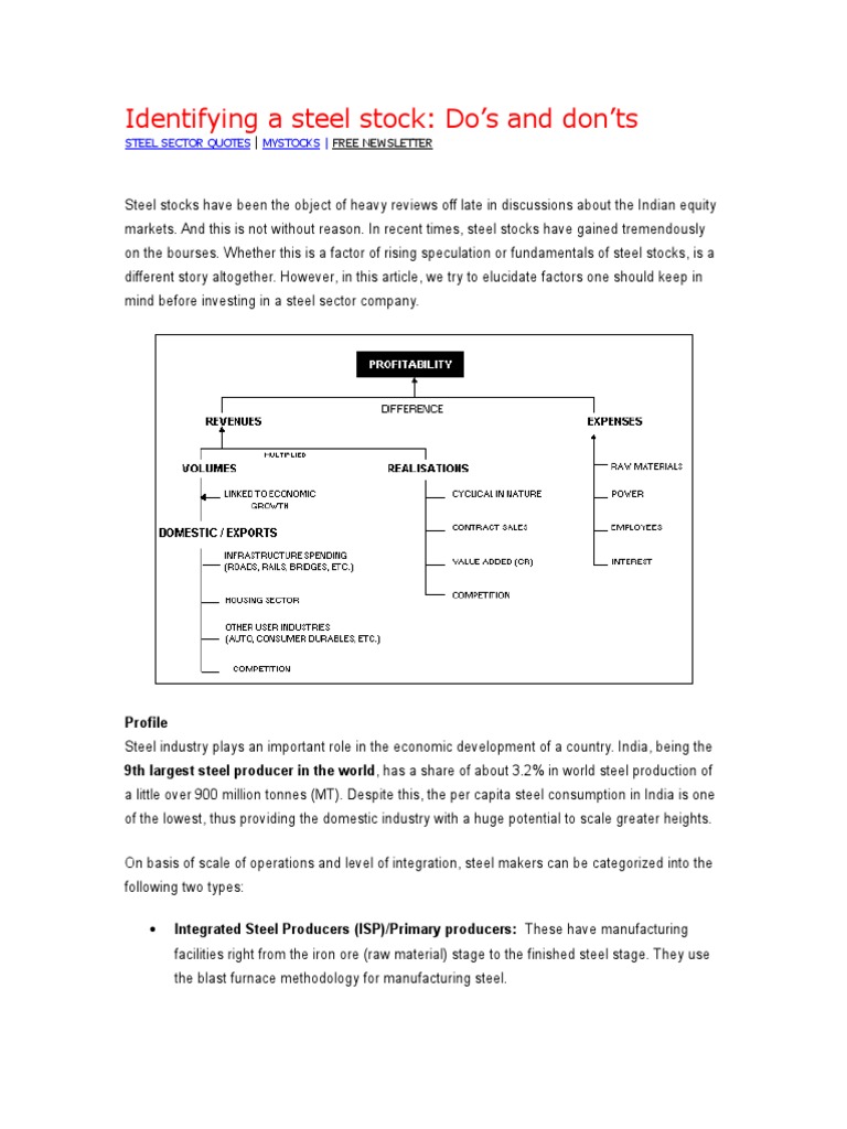 Identifying A Steel Stock | PDF | Steel | Price–Earnings Ratio