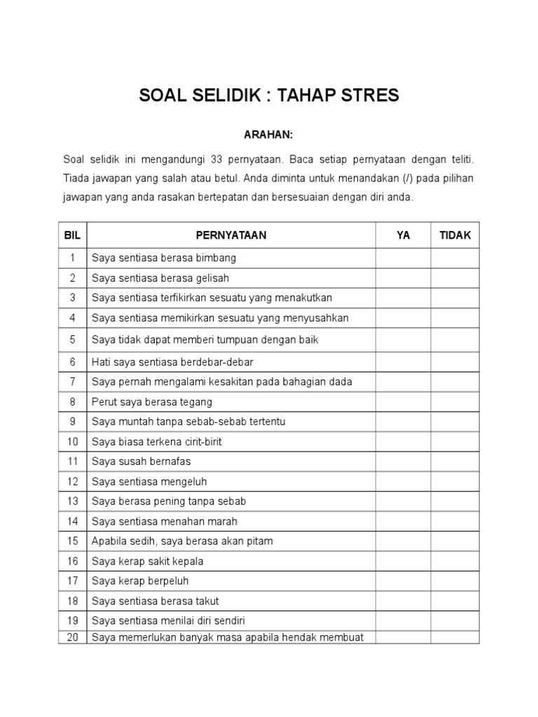 Soal Selidik Tahap Stress | PDF