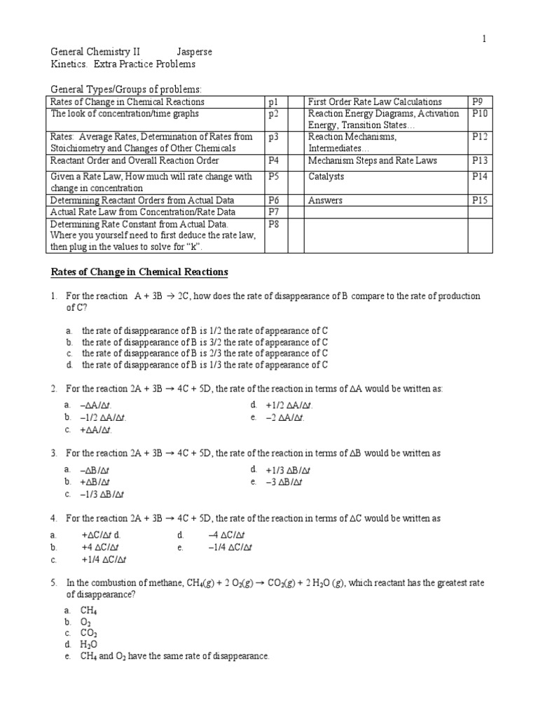 Chemistry Kinetics Practice Problems | PDF | Catalysis | Chemical Kinetics
