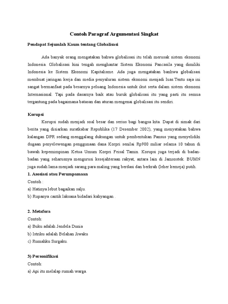 Contoh Paragraf Argumentasi Singkat | PDF