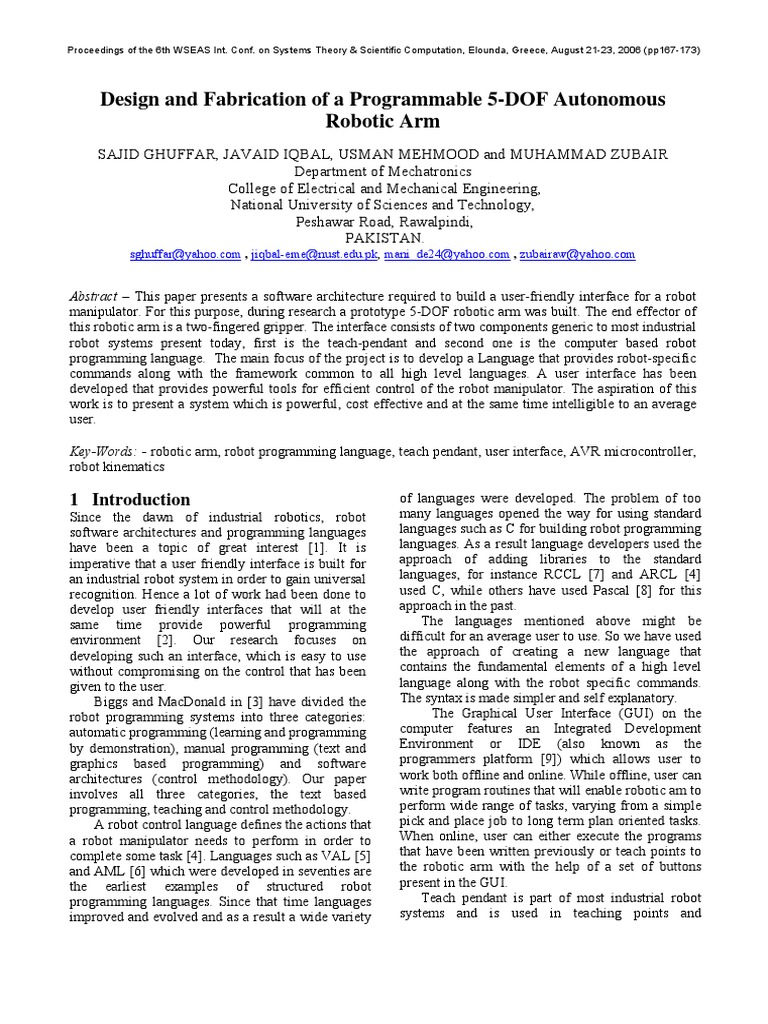 Design and Fabrication of A Programmable 5-DOF Autonomous Robotic Arm Journal | PDF | Computer ...