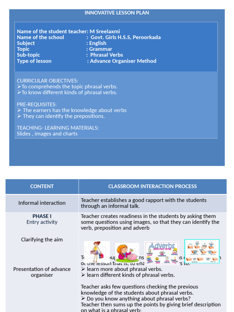 Phrasal Verb - Innovative Lesson Plan | PDF | Lesson Plan | Verb