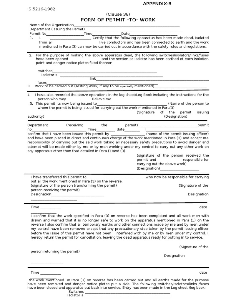 Permit To Work Single Page | PDF | Government | Business