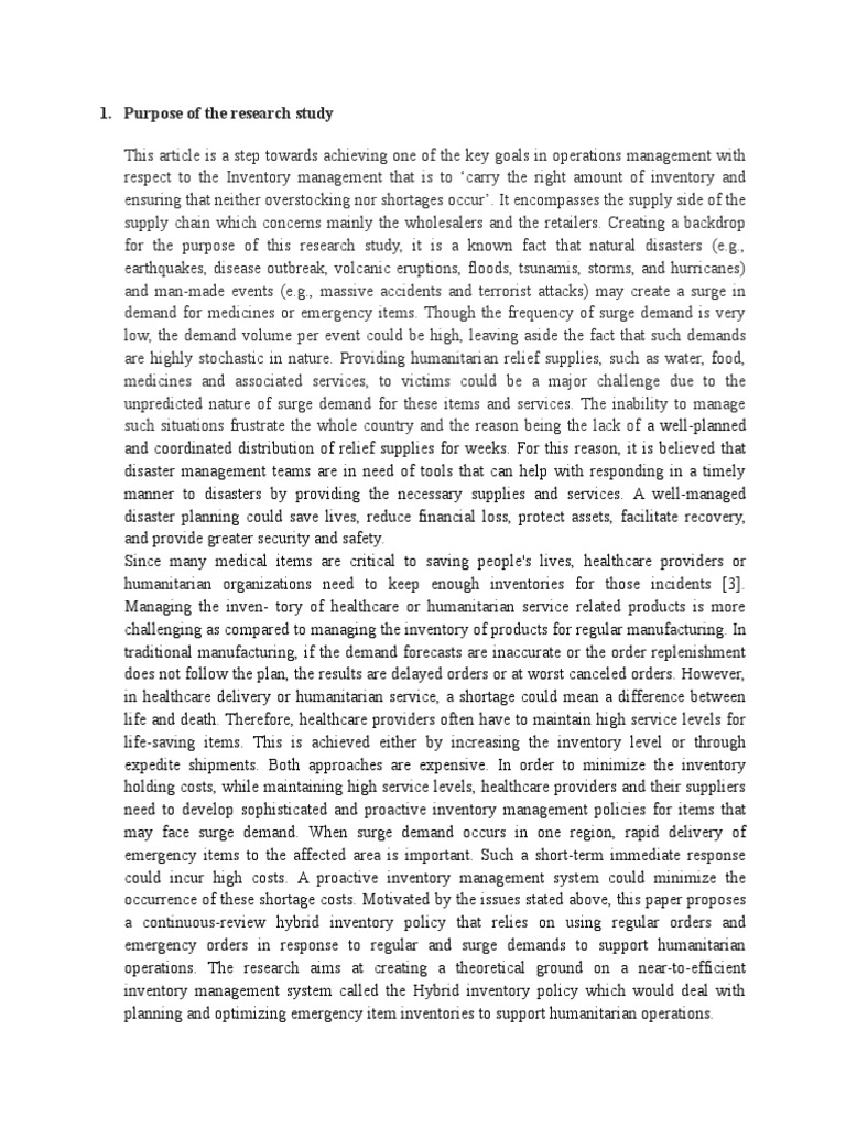 Purpose of The Research Study | PDF | Inventory | Probability Distribution