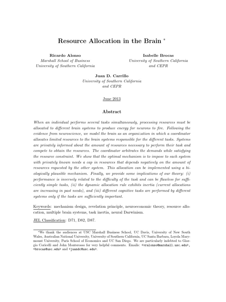 Brain Resource Allocation Mechanisms | PDF