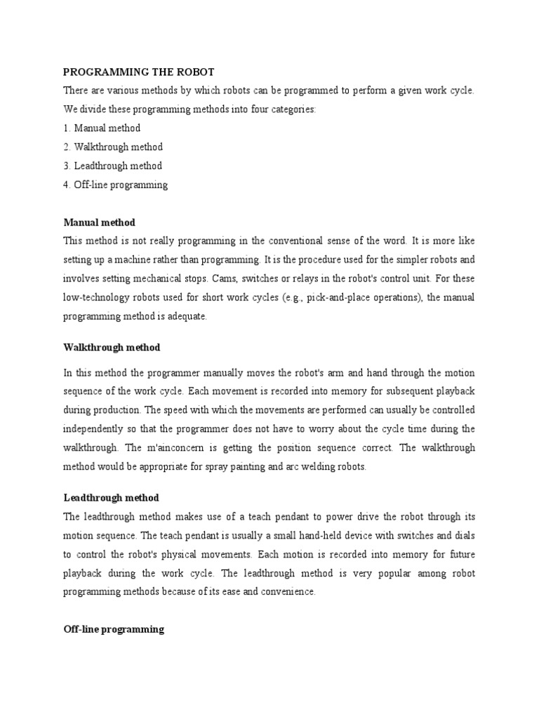 Programming Methods of Robots | PDF | Robot | Robotics