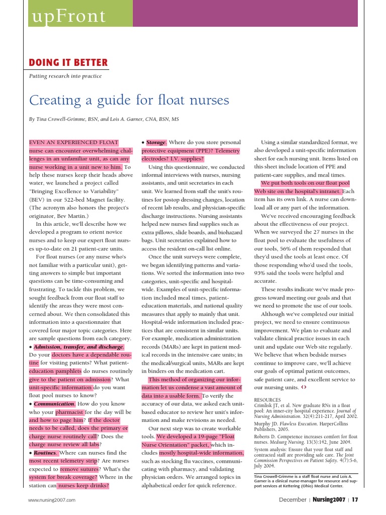 Creating a Guide for Float Nurses | Nursing | Patient | Free 30-day ...