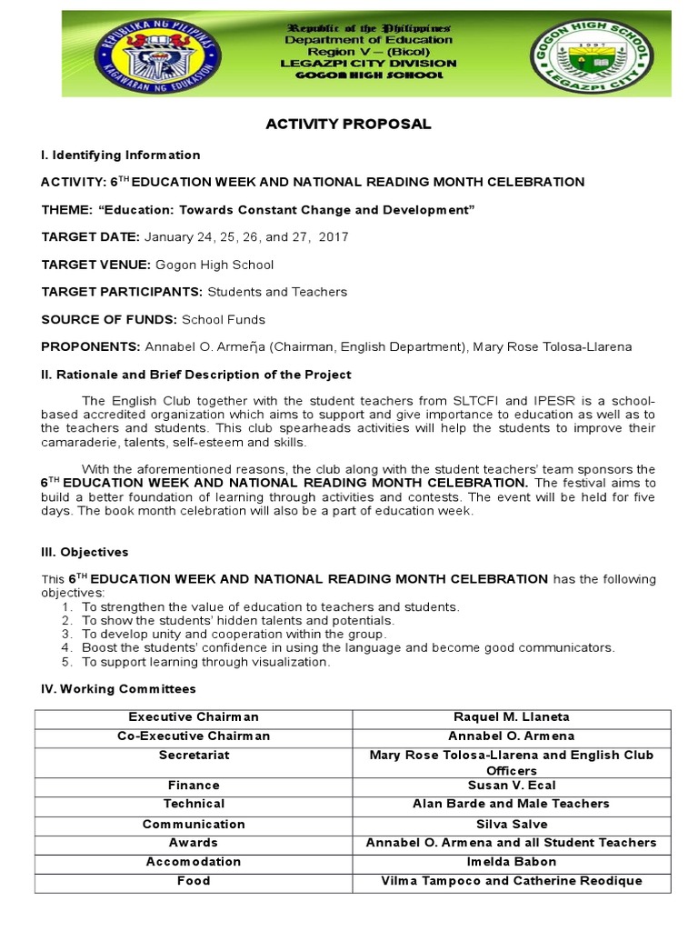 National Reading Month Proposal