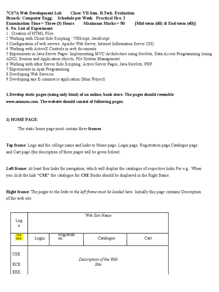 Lab Mannual Web Development Lab Vii Sem | PDF | Active Server Pages | Java Servlet