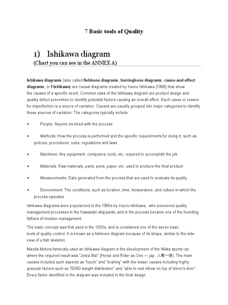1) Ishikawa Diagram: 7 Basic Tools of Quality | PDF