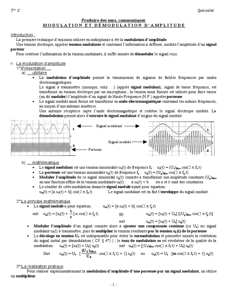 I - Modulation Et Demodulation D Amplitude PDF | PDF | Méthodes et références pédagogiques