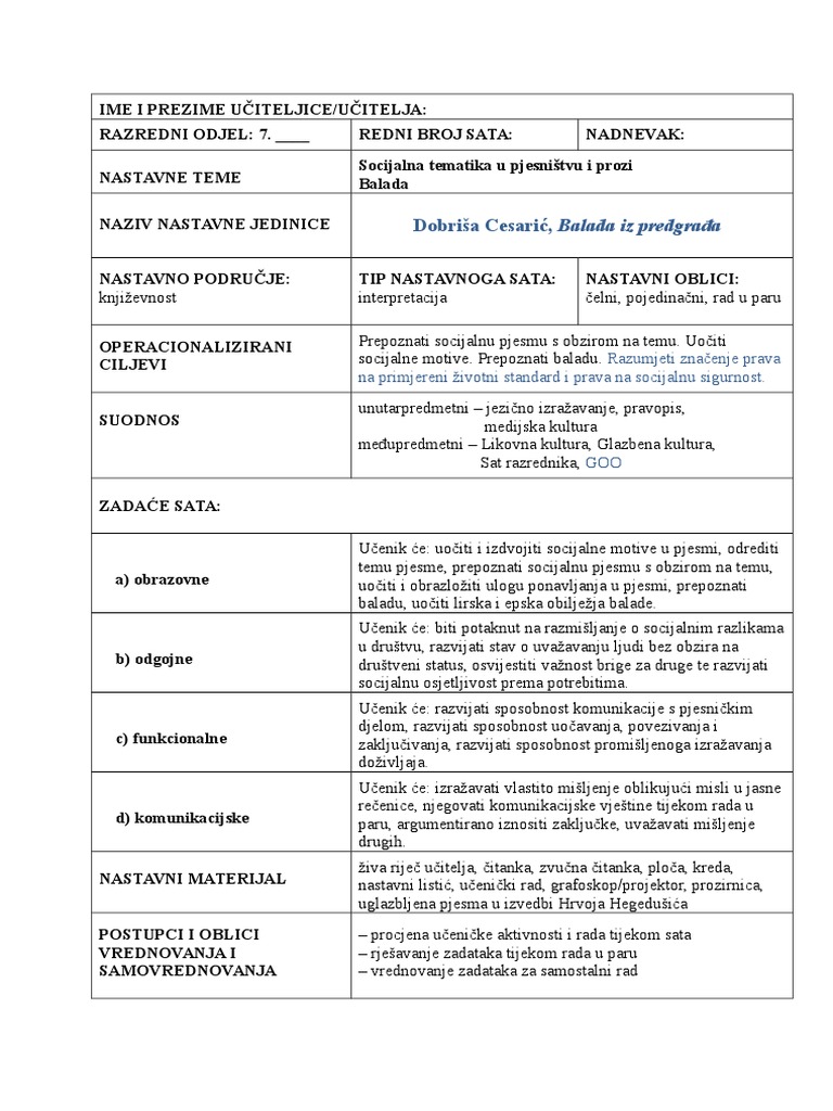Balada Iz Predgrada, Dobrisa Cesaric | PDF