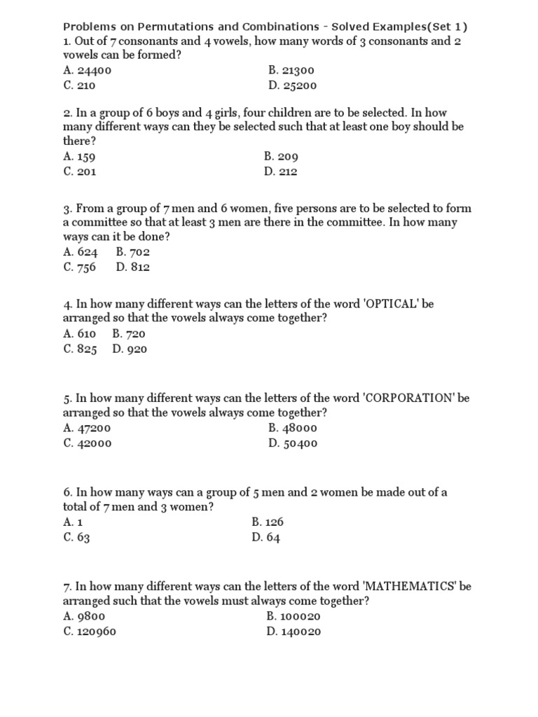 Permutations & Combinations: Solved Examples | PDF | Vowel | Languages