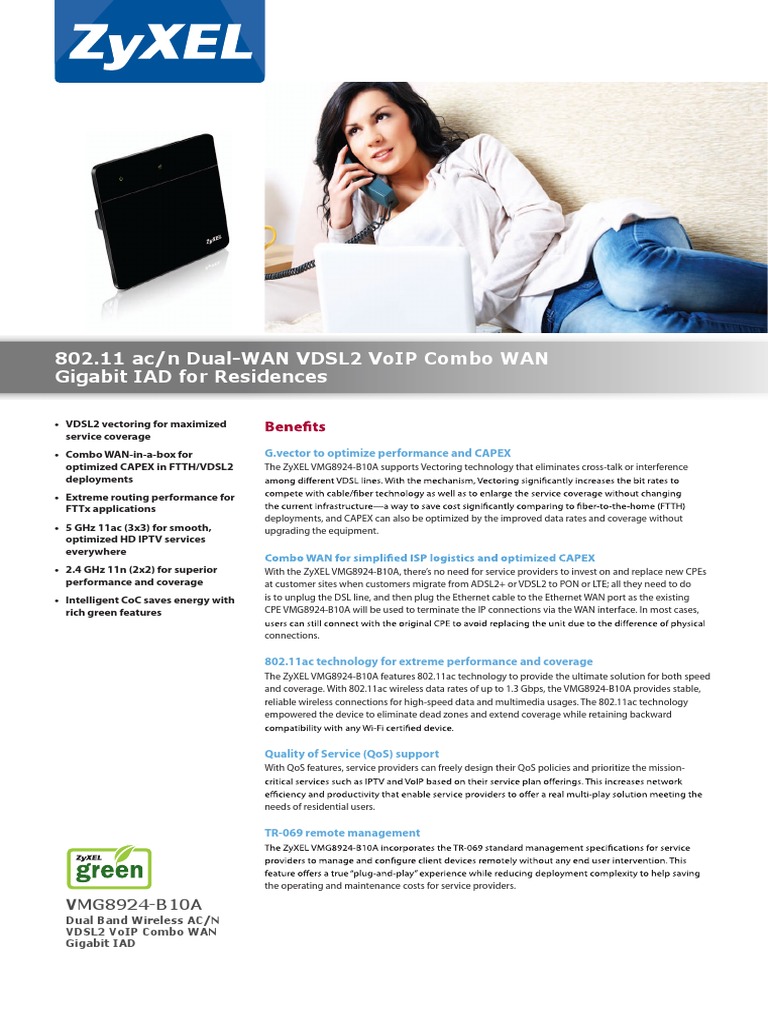 ZyXEL VMG8924-B10A Dual Band Wireless AC/N VDSL/ADSL2+ VoIP Combo WAN ...