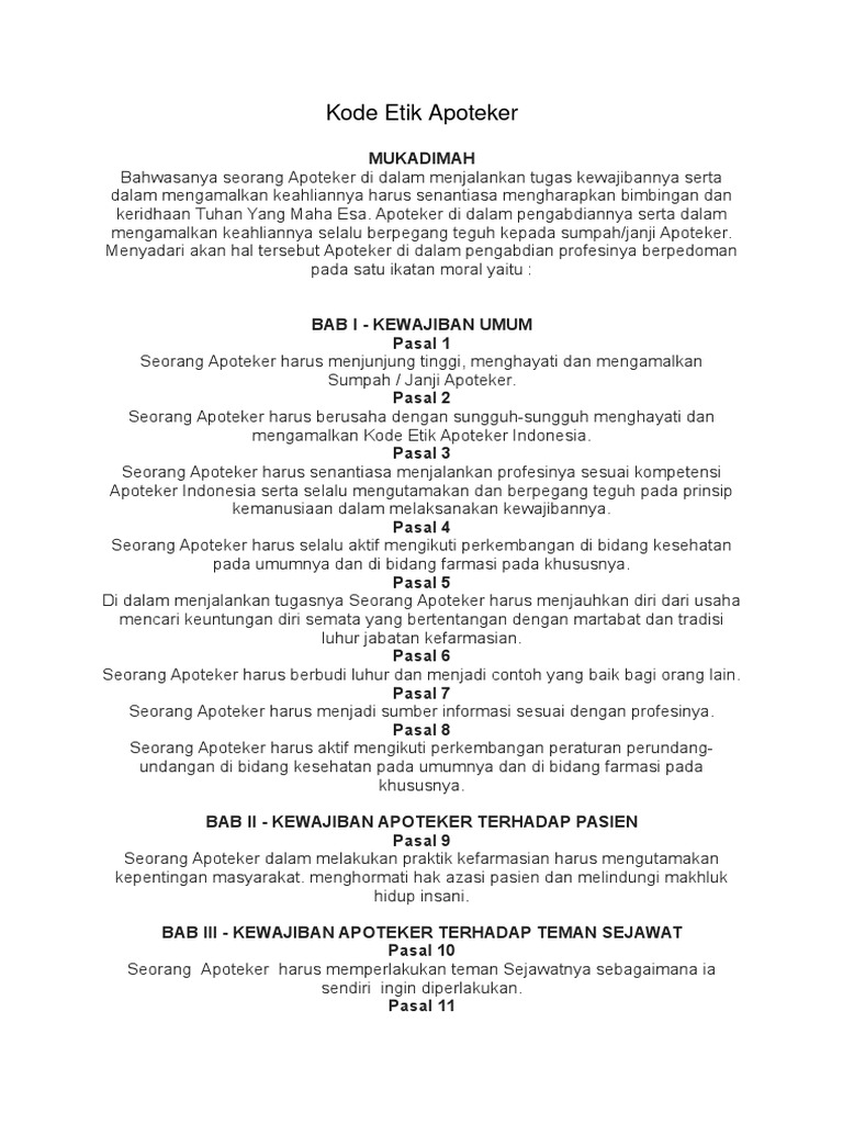 Kode Etik Apoteker | PDF