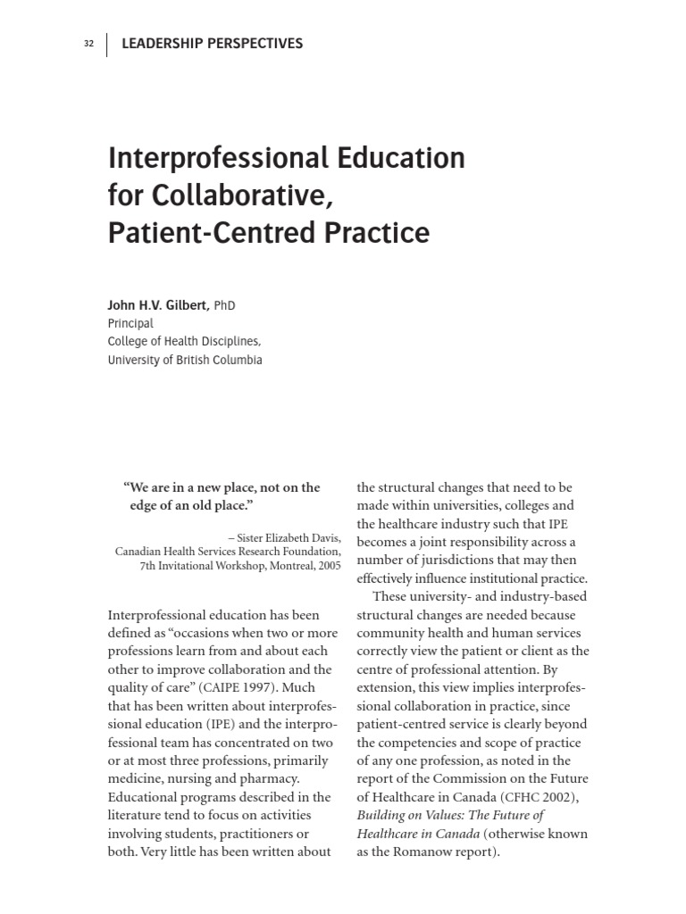 Interprofessional Education For Collaborative, Patient-Centred Practice ...