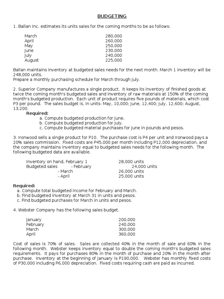 Budgeting Pdf Cost Of Goods Sold Inventory