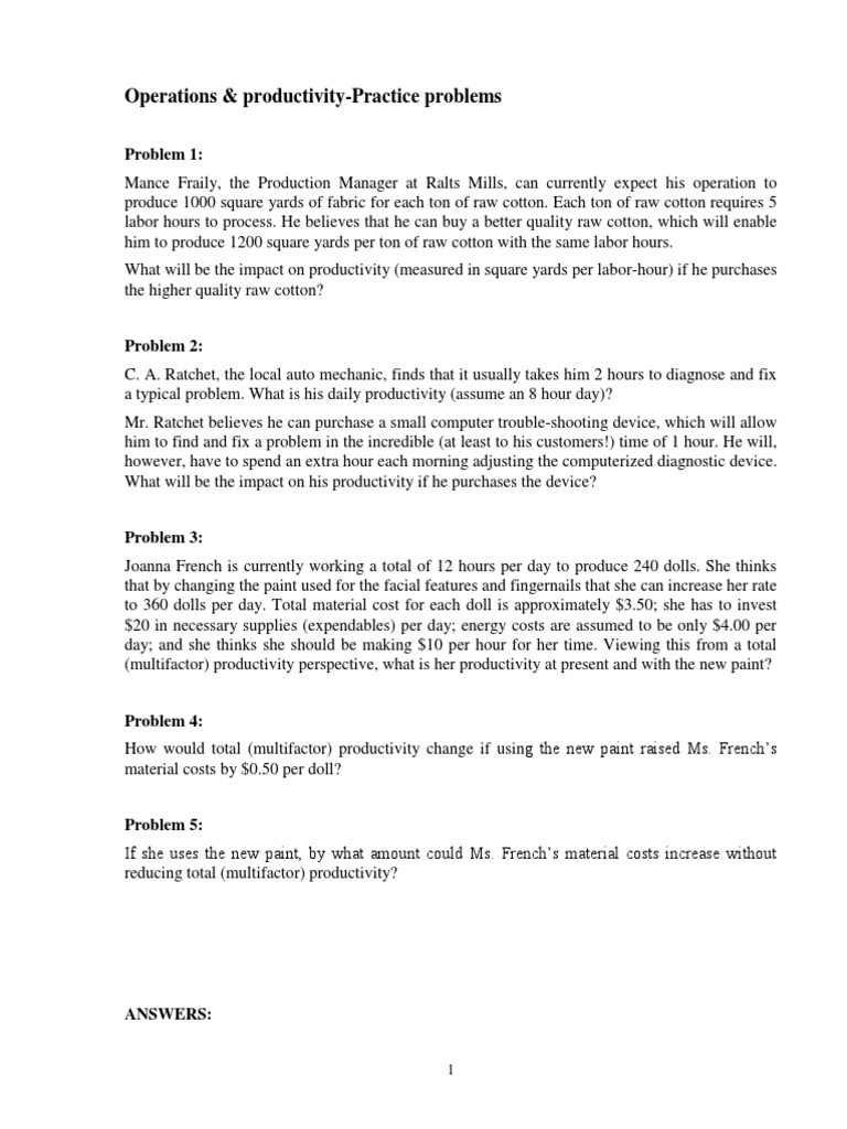 Operations & Productivity-Practice Problems | PDF | Labour Economics | Cotton