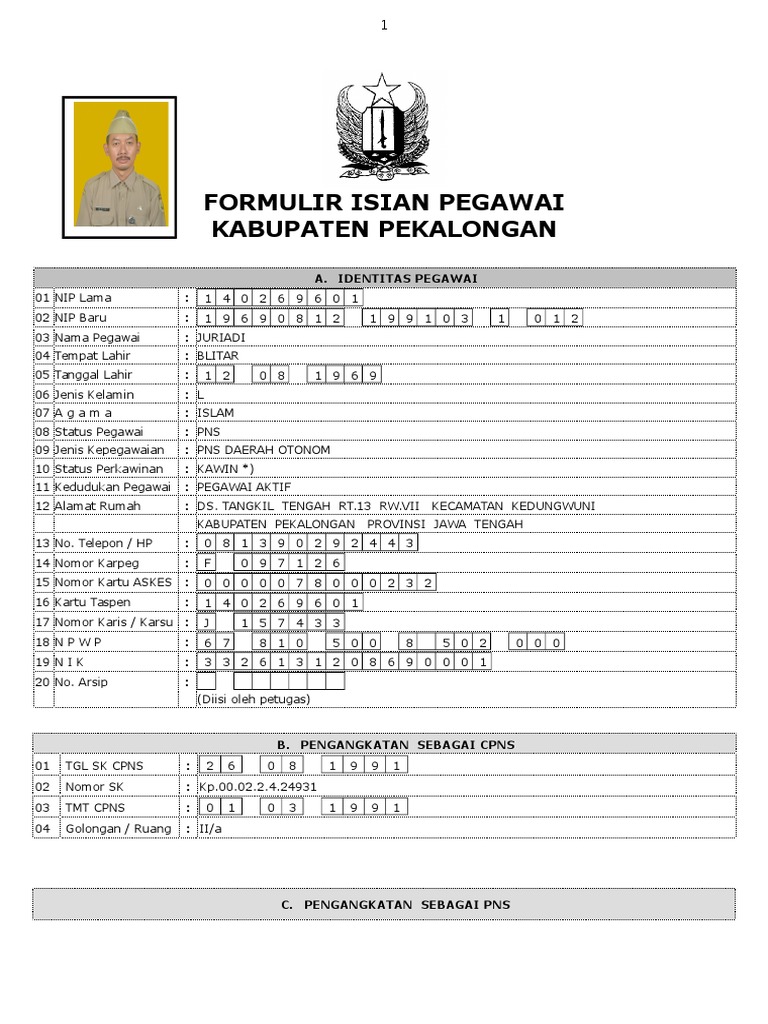 Formulir Isian Pegawai | PDF