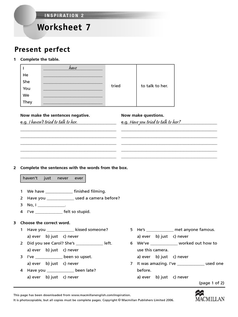Inspiration - Worksheet PDF | PDF