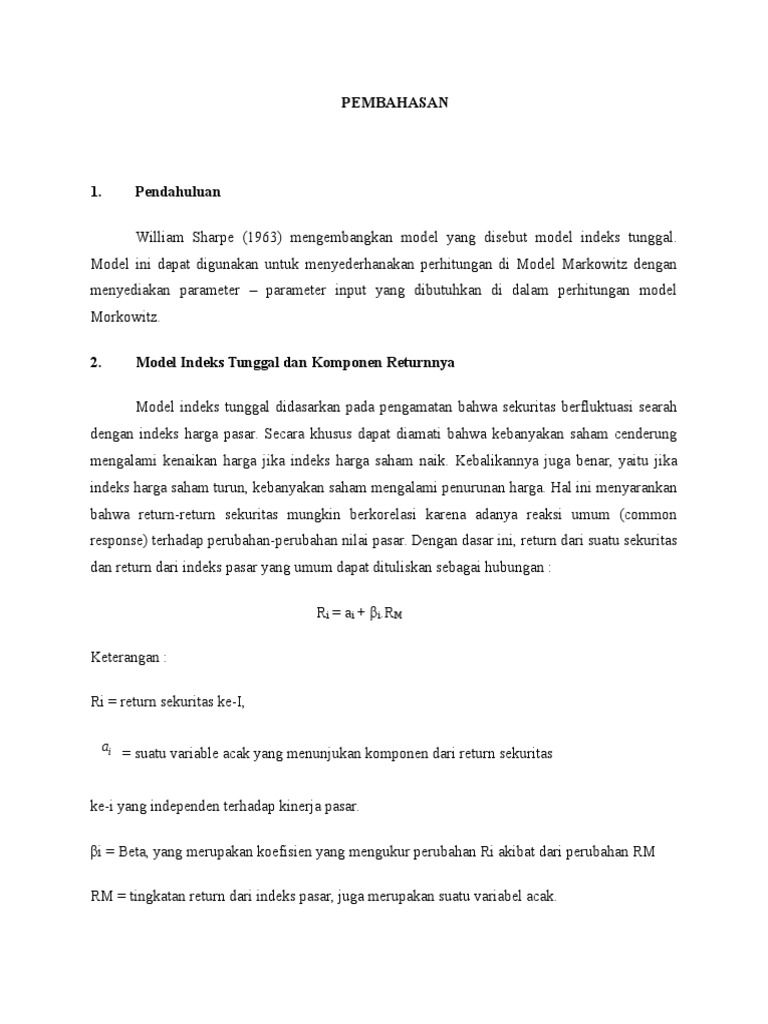 Model Indeks Tunggal dalam Investasi | PDF