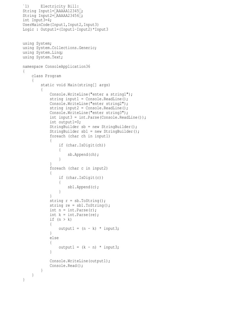 75 C#Answer1 | PDF | String (Computer Science) | Notation