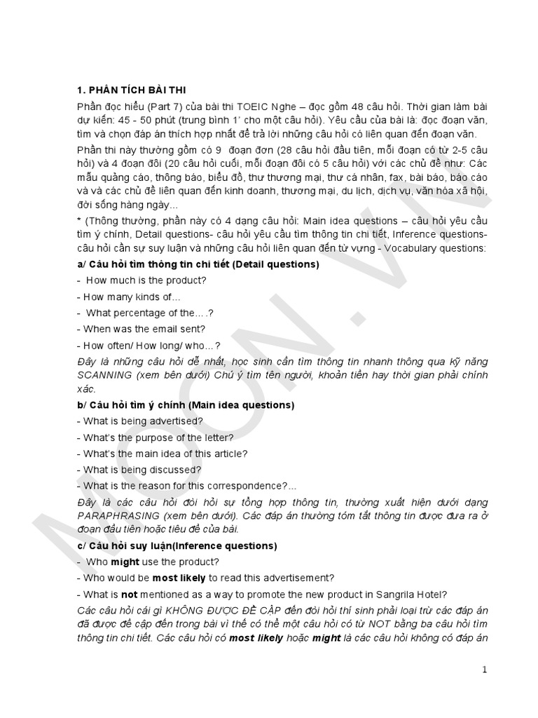 Toeic Part 7 Tiet 1 Va 2 | PDF