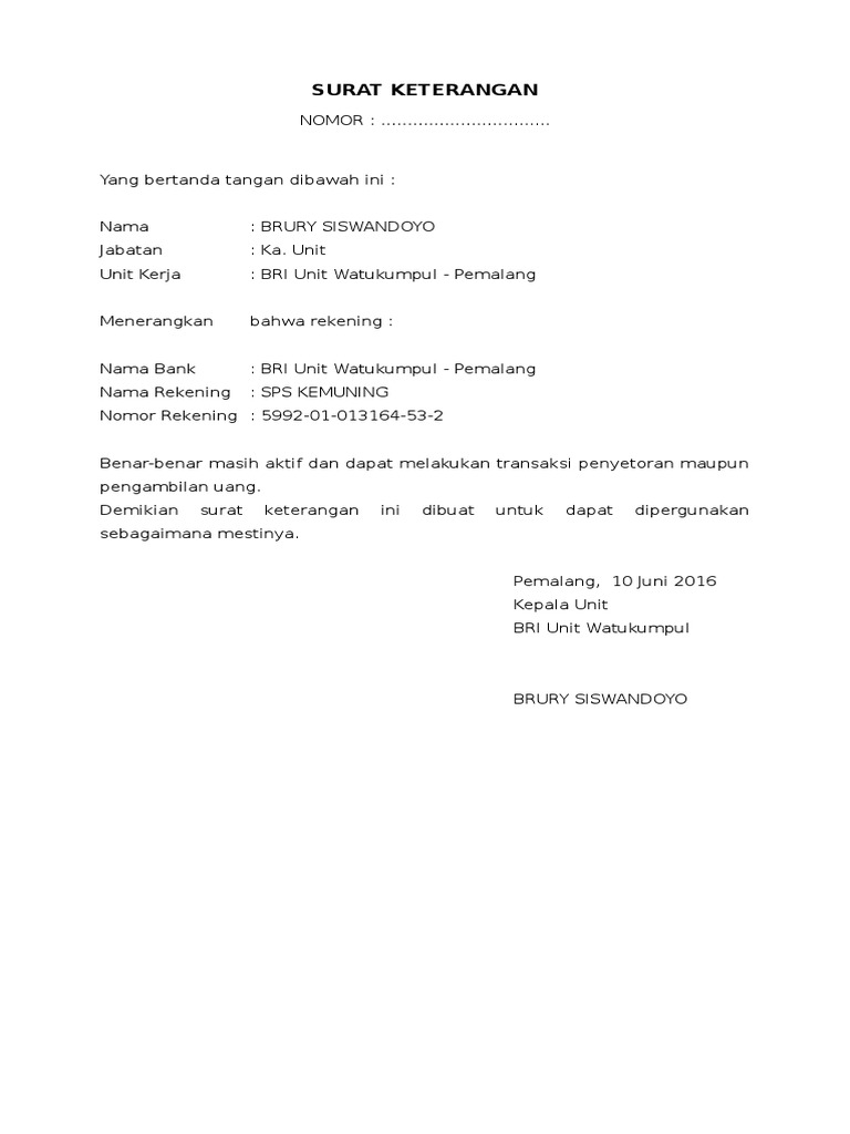 Surat Keterangan Bri | PDF