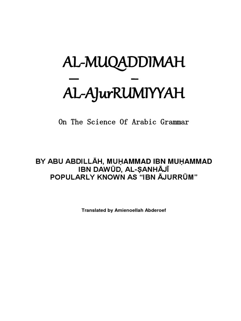 Al-Muqaddimah Al-Ajurrumiyyah Translated by Amienoellah Abderoef | PDF ...