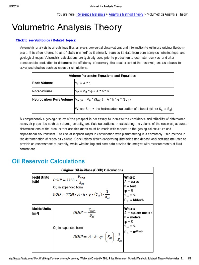Volumetrics Analysis Theory | PDF | Petroleum Reservoir | Adsorption