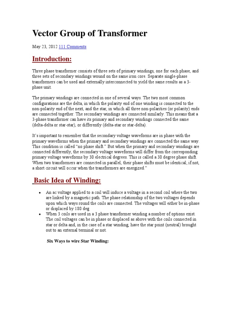 Conection and Vector Group of Transformer | PDF | Transformer ...