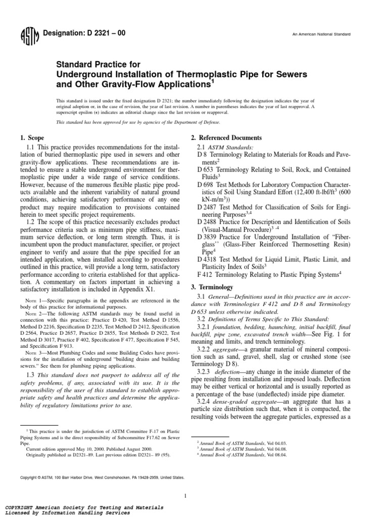 Astm D2321 (2000) PDF | PDF | Plumbing | Pipe (Fluid Conveyance)