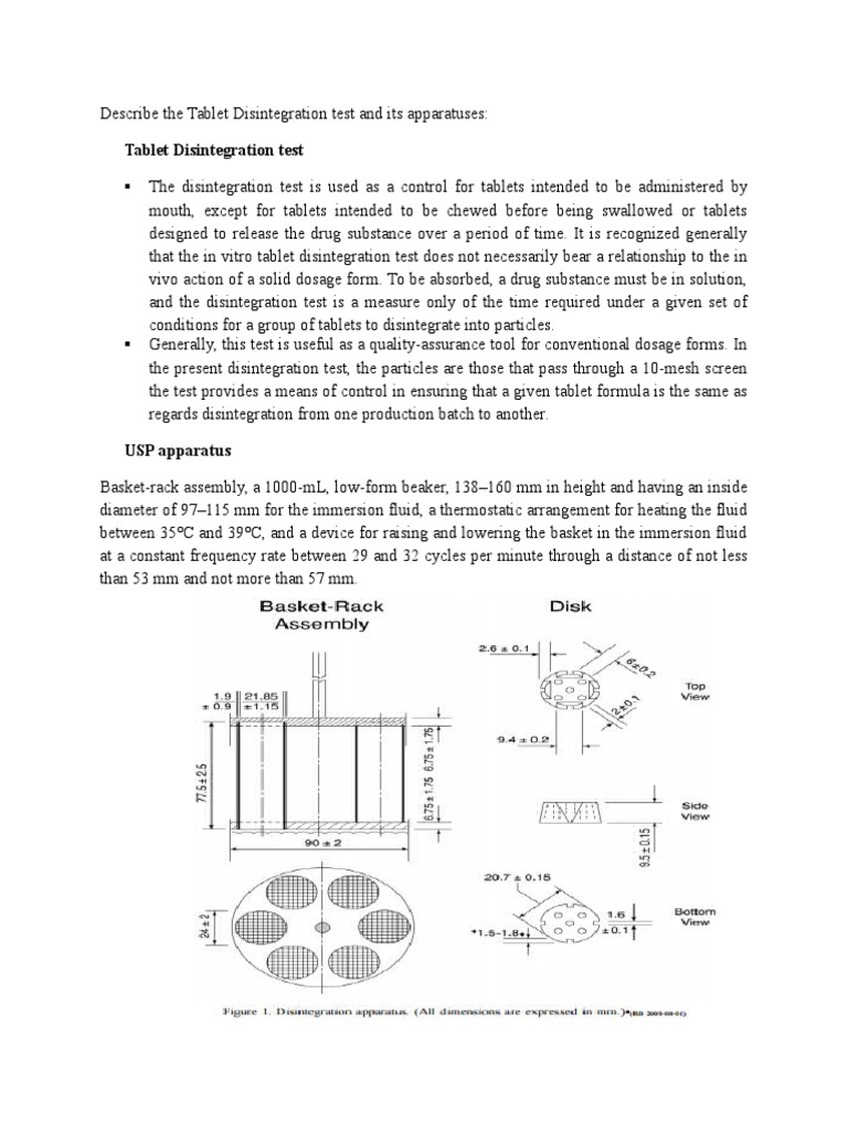 Tablet Disintegration Test Apparatus Guide | PDF | Tablet (Pharmacy) | Wire