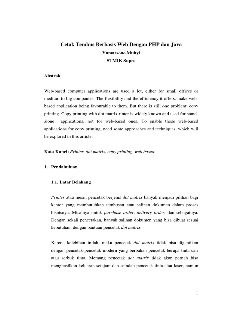 Cetak Tembus Berbasis Web Dengan PHP Dan Java PDF | PDF