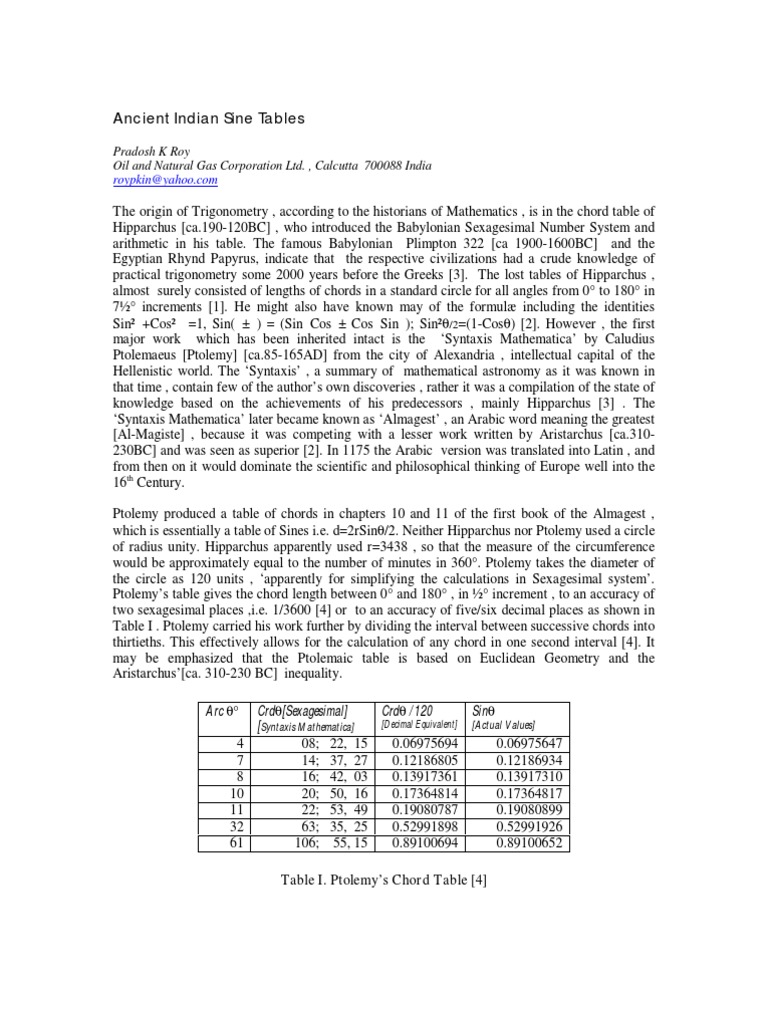 Ancient Indian Sine Tables | PDF | Sine | Trigonometry