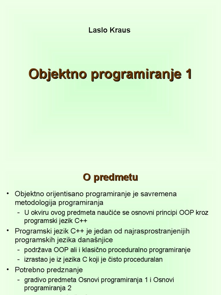 Objektno Programiranje 1 | PDF